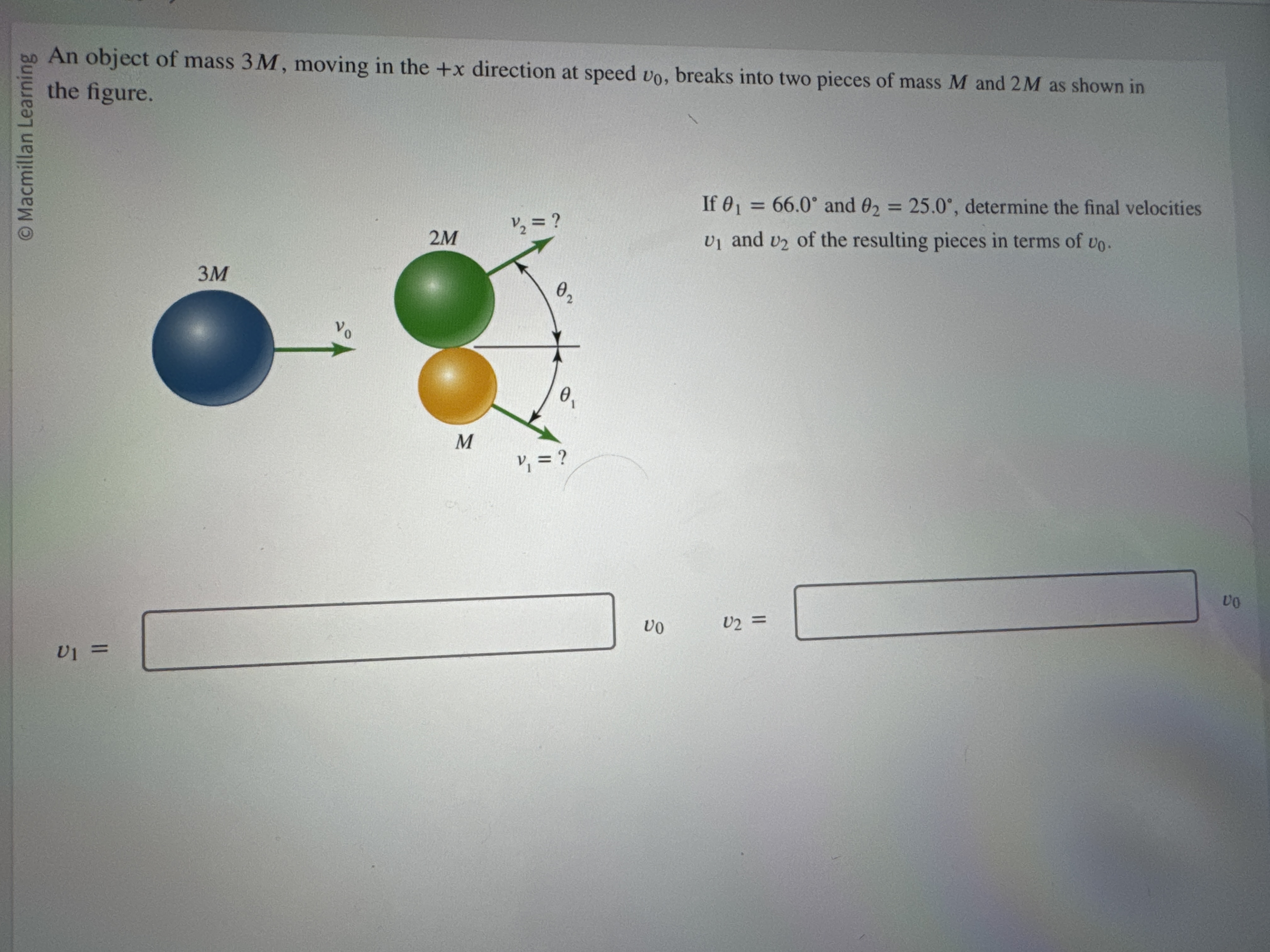 Solved An object of mass 3M, ﻿moving in the +x ﻿direction at | Chegg.com