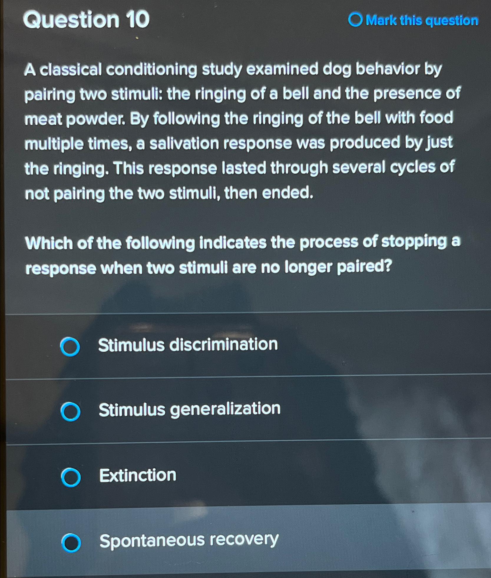 Solved Question 10Mark this questionA classical conditioning | Chegg.com