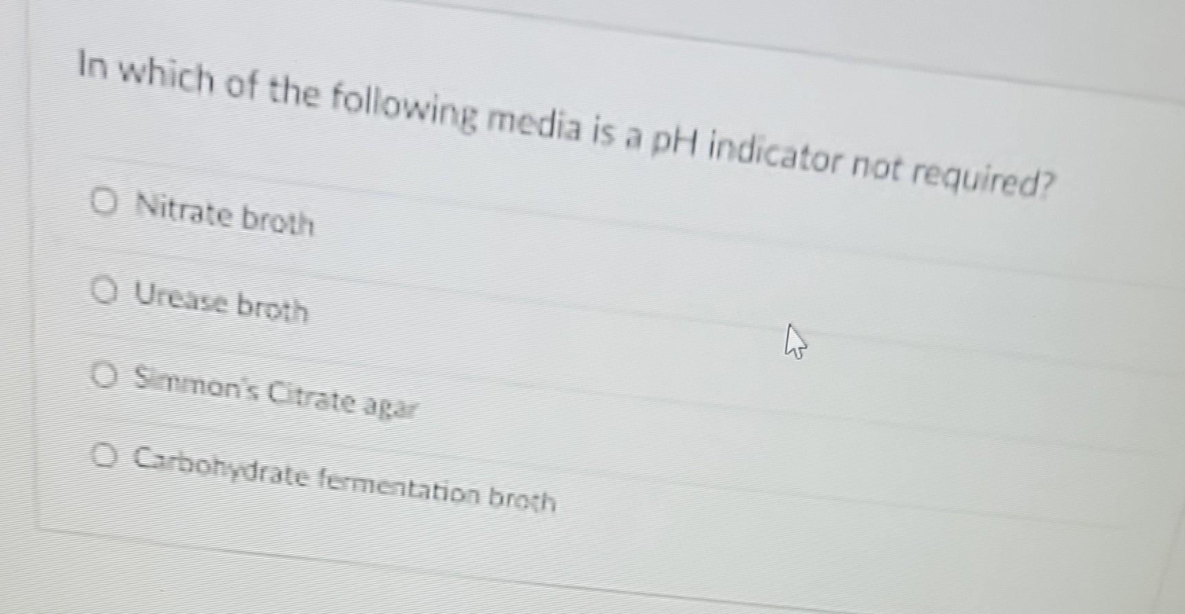 Solved In which of the following media is a pH indicator not | Chegg.com