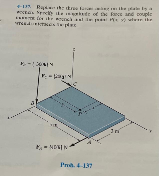 Solved 4-137. Replace the three forces aeting on the plate | Chegg.com