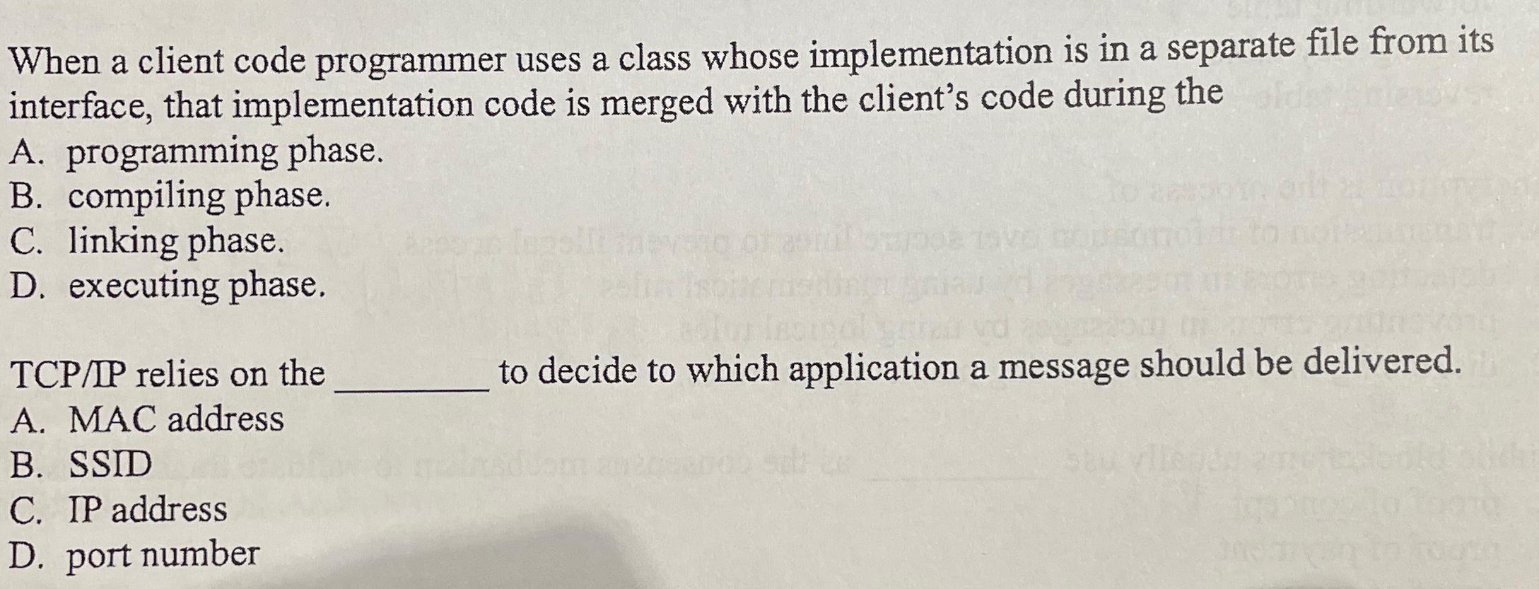 Solved When a client code programmer uses a class whose | Chegg.com