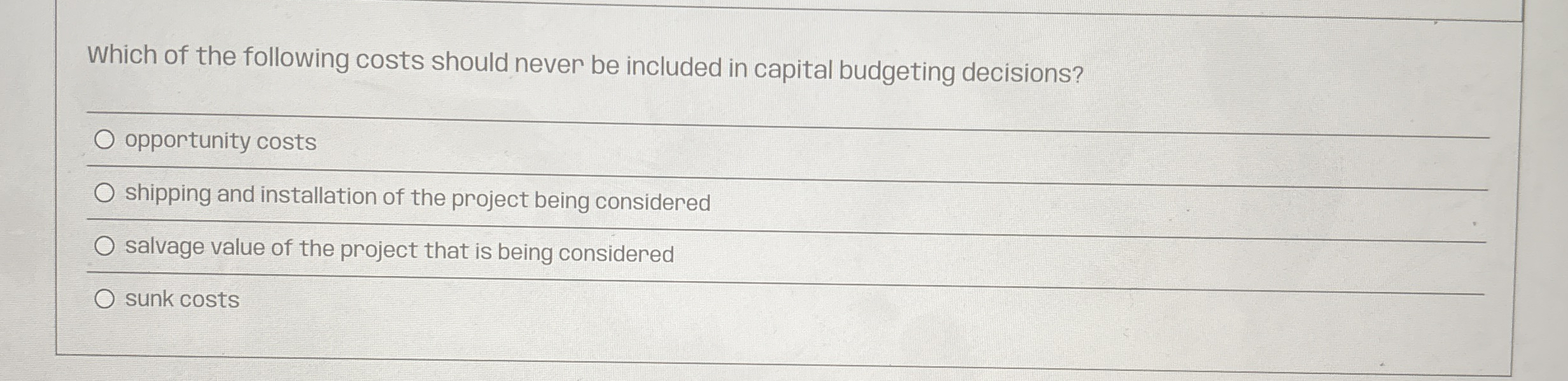 Solved Which of the following costs should never be included | Chegg.com