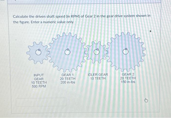 Solved Calculate the driven shaft speed (in RPM) of Gear 2 | Chegg.com