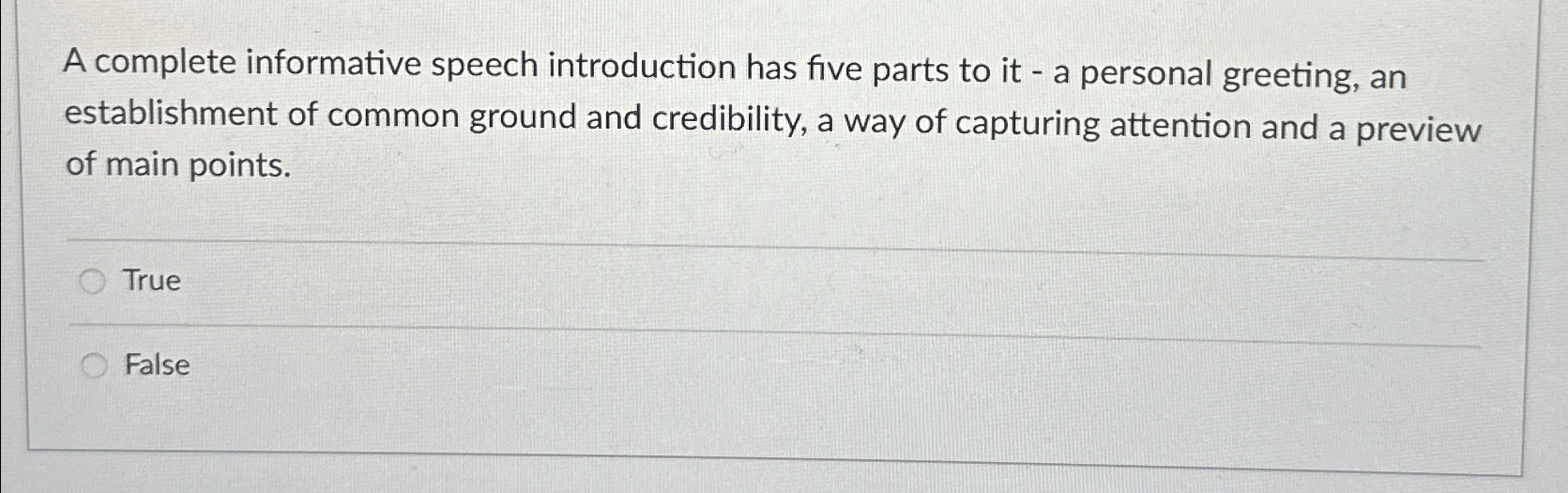 Solved A complete informative speech introduction has five | Chegg.com