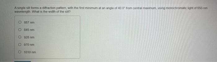 Solved A single slit forms a diffraction pattern with the | Chegg.com