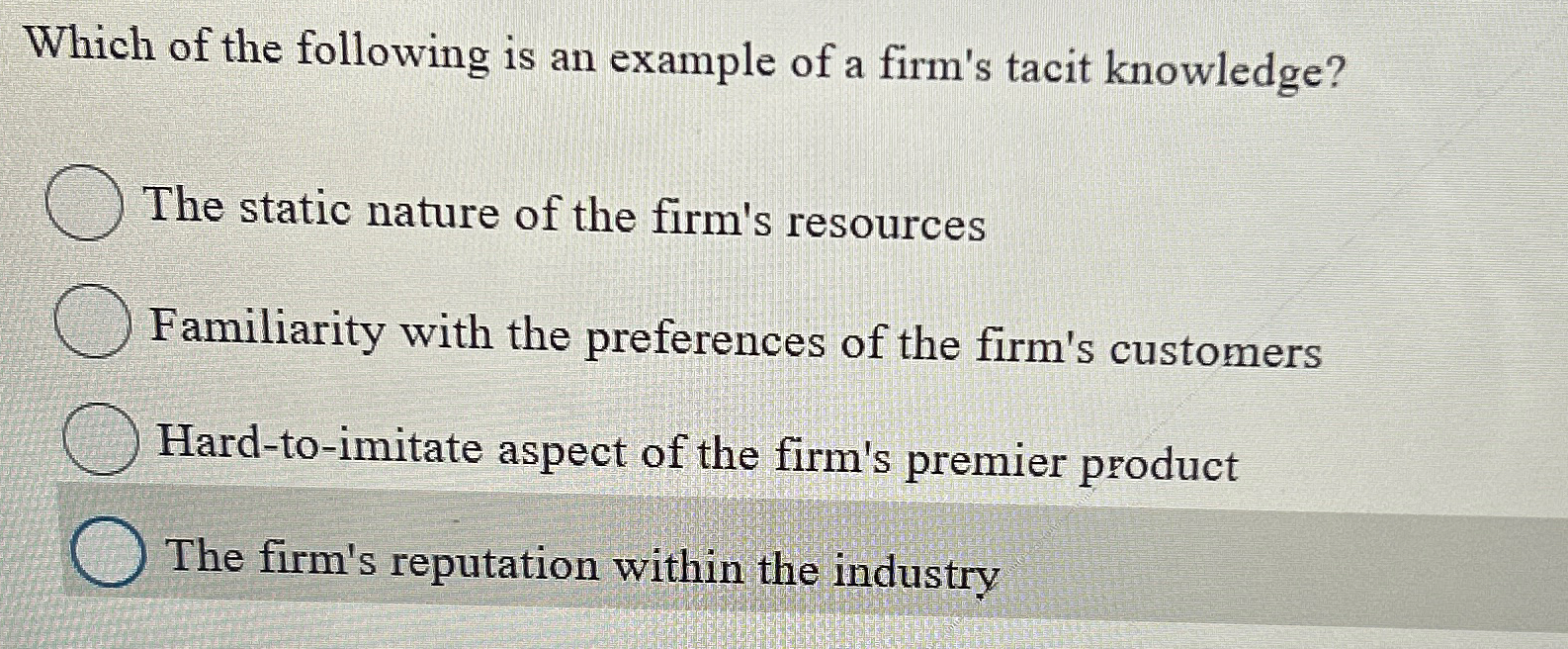 Solved Which of the following is an example of a firm's | Chegg.com