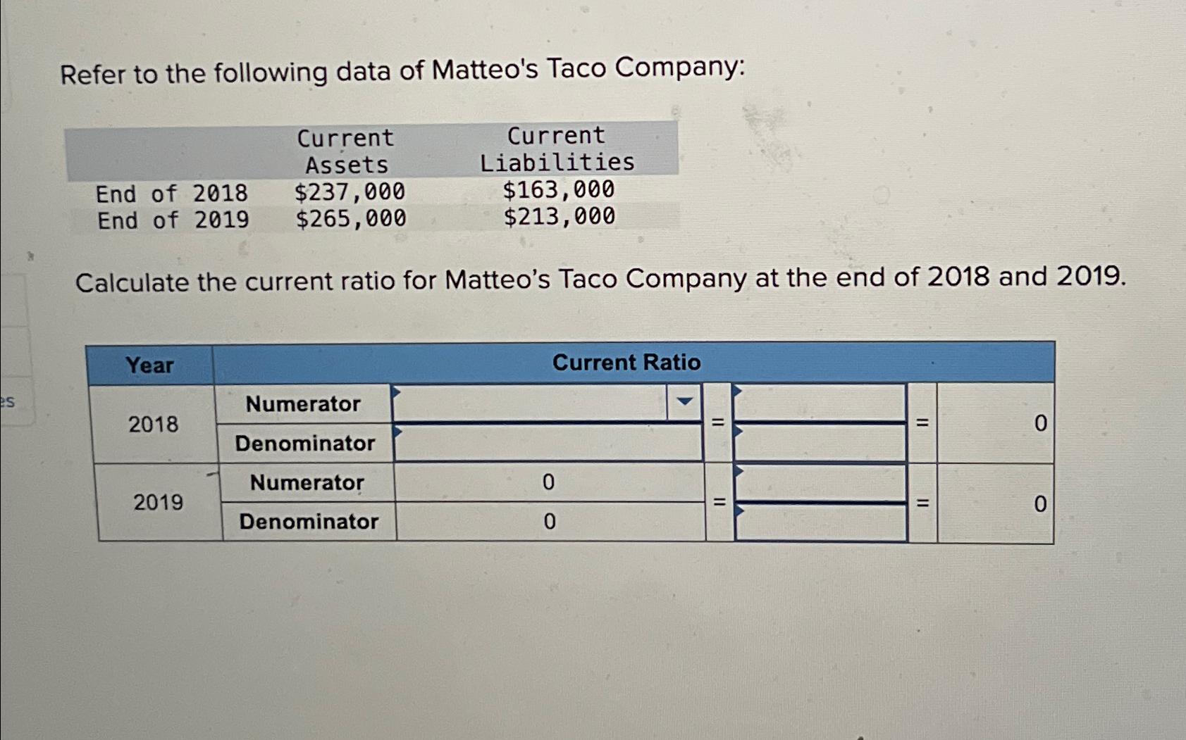 Solved Refer to the following data of Matteo's Taco | Chegg.com