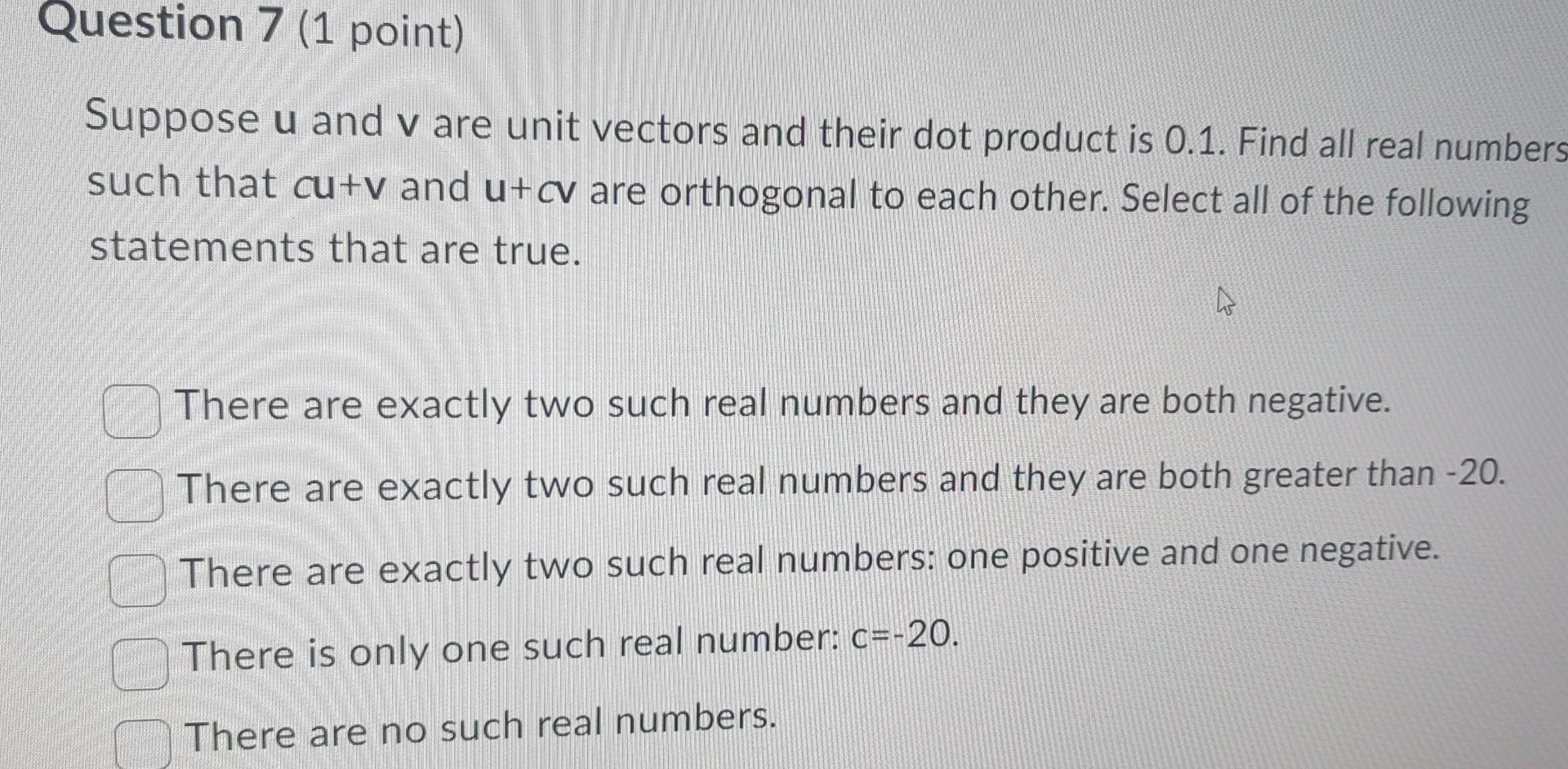 Solved Question 7 (1 ﻿point)Suppose u ﻿and v ﻿are unit | Chegg.com