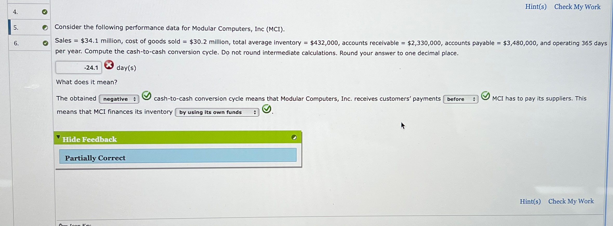 Hint(s)Check My Work4.Consider the following | Chegg.com