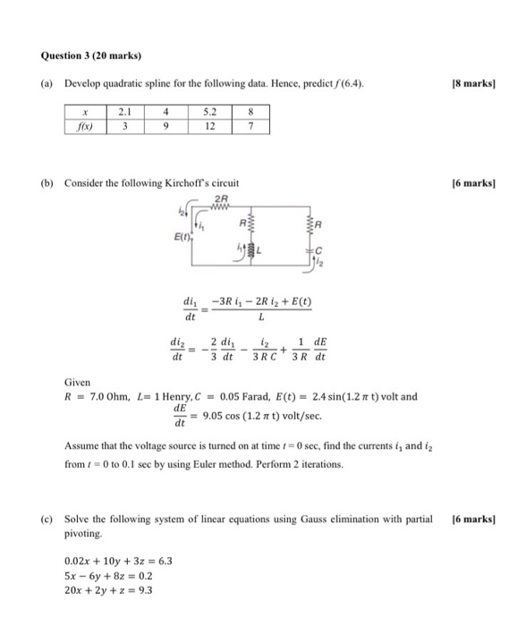 Solved Question 3 (20 marks) (a) Develop quadratic spline | Chegg.com
