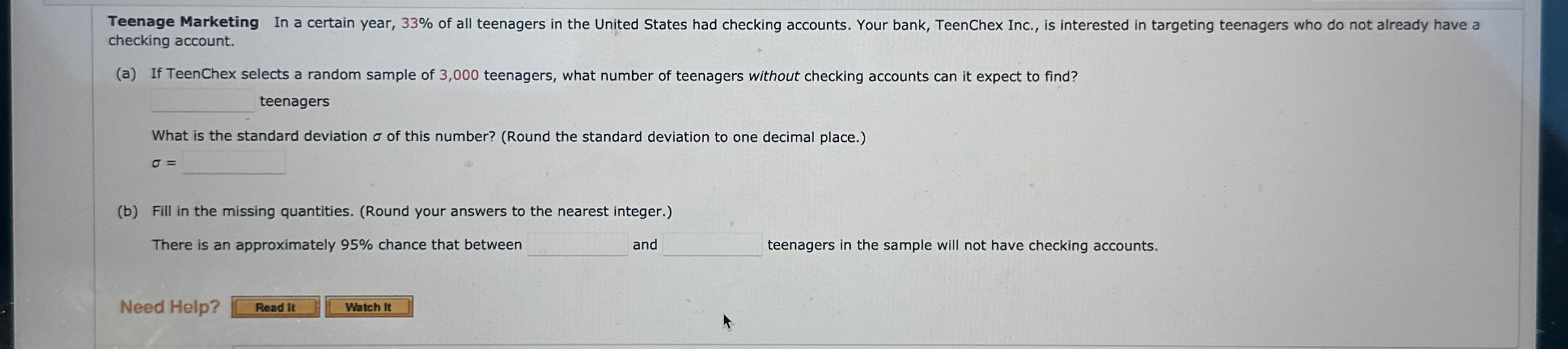 Solved checking account.(a) ﻿If TeenChex selects a random | Chegg.com