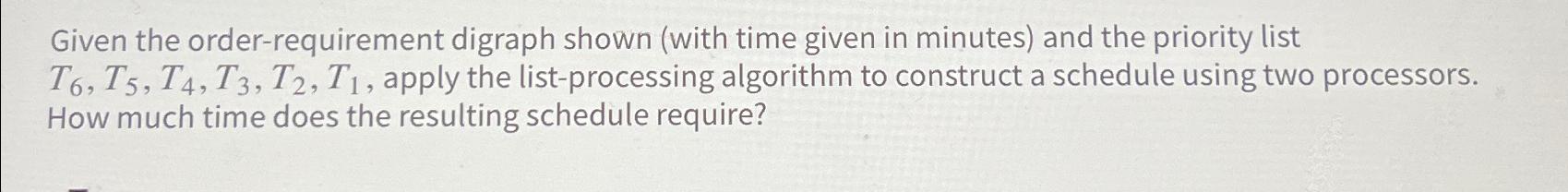 Solved Given the order-requirement digraph shown (with time | Chegg.com