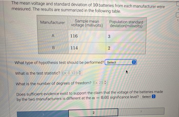 Solved The mean voltage and standard deviation of 10 | Chegg.com