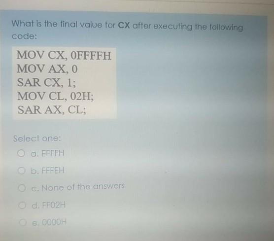 Solved What is the final value for CX after executing the | Chegg.com