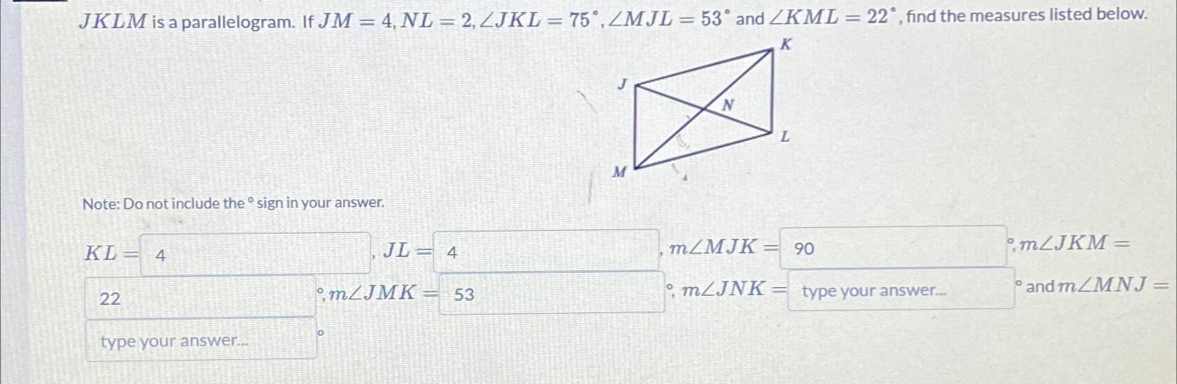Solved JKLM ﻿is a parallelogram. If | Chegg.com