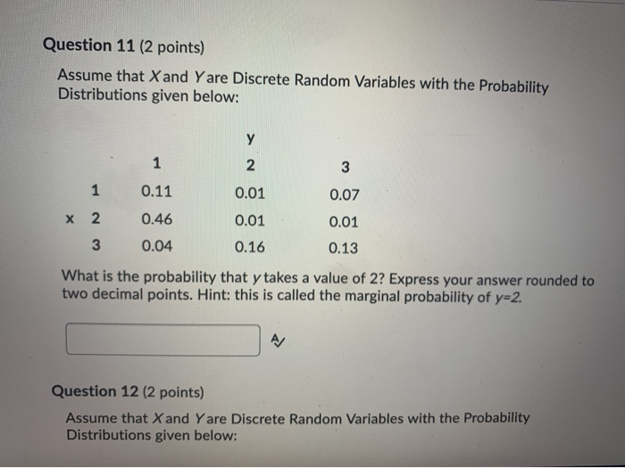 Solved Question 11 (2 points) Assume that X and Yare | Chegg.com