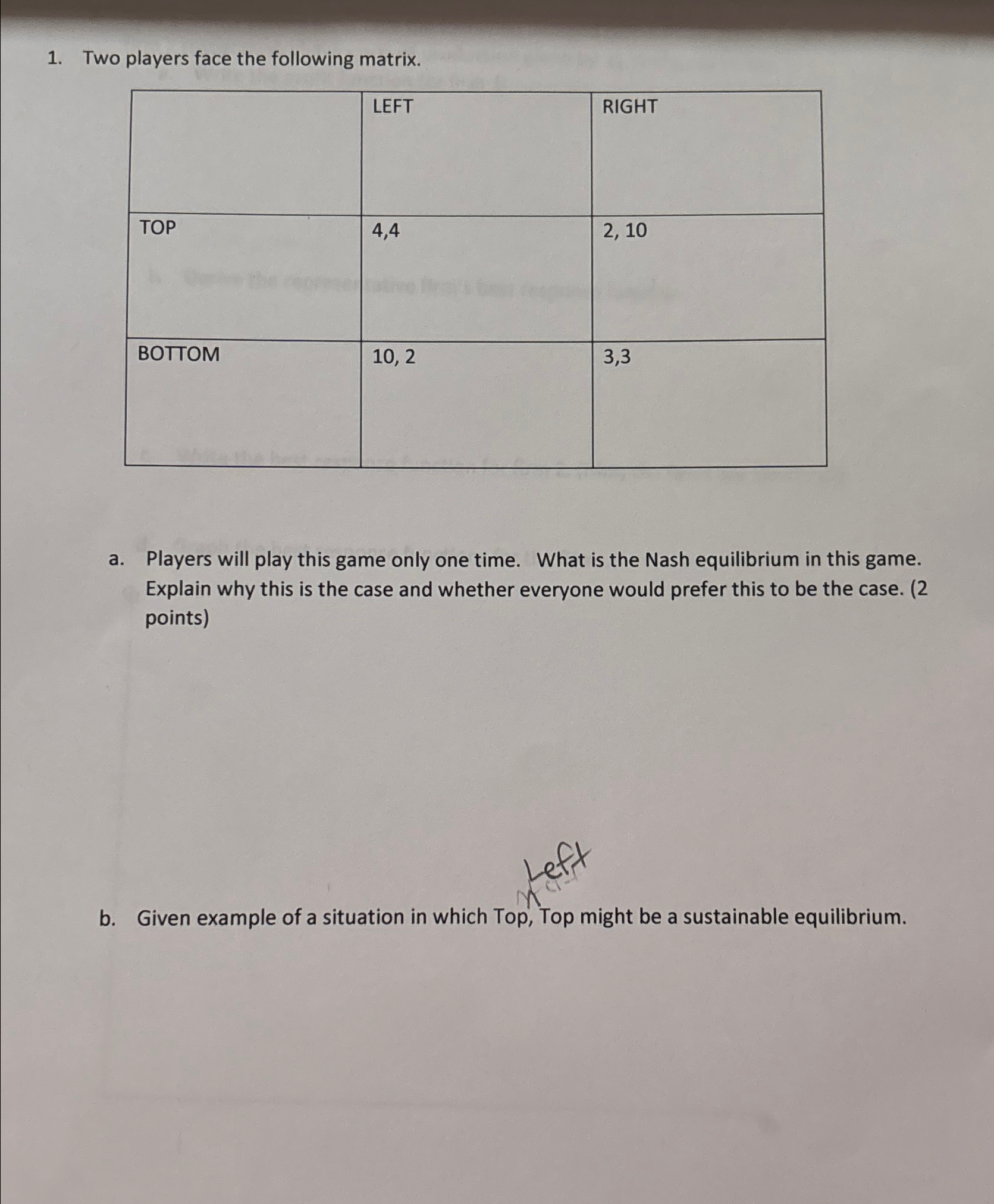 Solved Two players face the following | Chegg.com