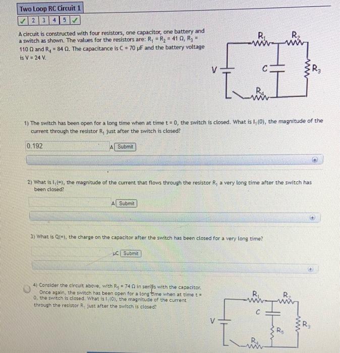 Solved Two Loop RC Circuit 1 23 45 A circuit is constructed | Chegg.com