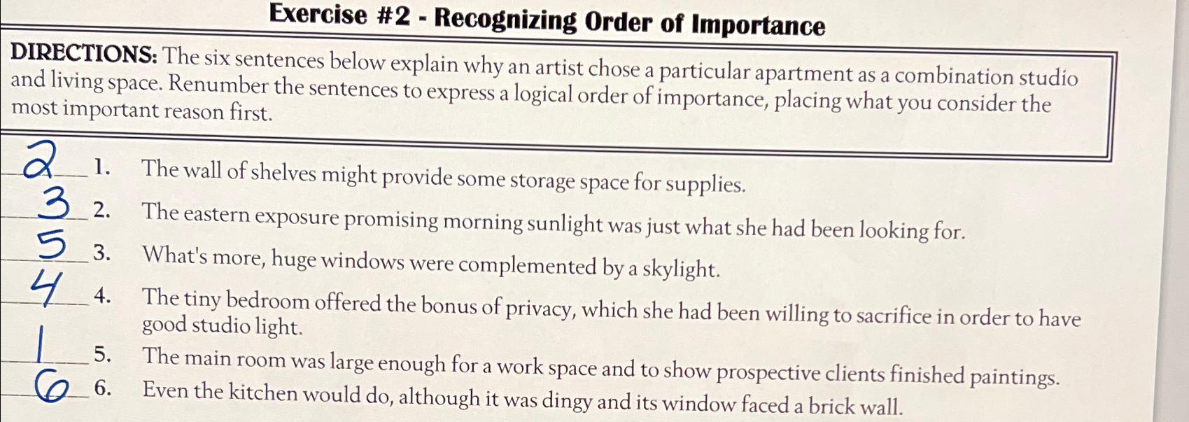 Solved Exercise #2 - ﻿Recognizing Order of | Chegg.com