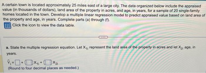 Solved \begin{tabular}{ccc} Appraised Value & Property Size | Chegg.com