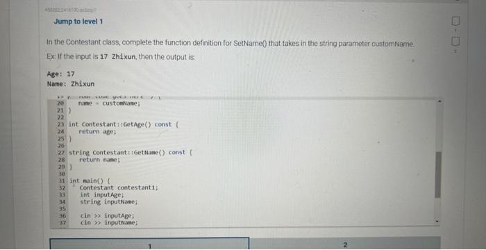 Solved In the Contestant class, complete the function | Chegg.com