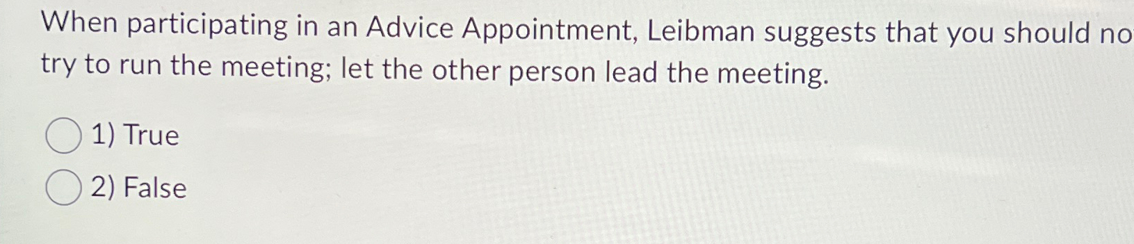 Solved When participating in an Advice Appointment, Leibman | Chegg.com