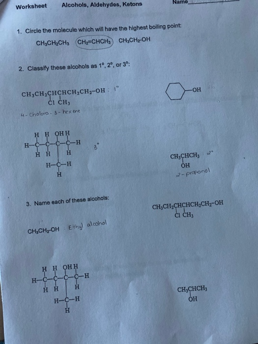 Solved Name Worksheet Alcohols, Aldehydes, Ketons 1. Circle | Chegg.com