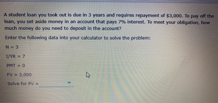 Solved A student loan you took out is due in 3 years and | Chegg.com