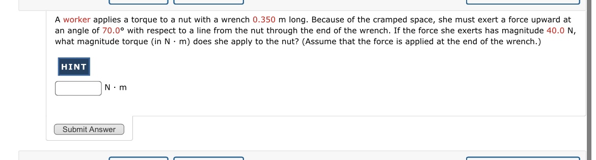 Solved A worker applies a torque to a nut with a wrench | Chegg.com