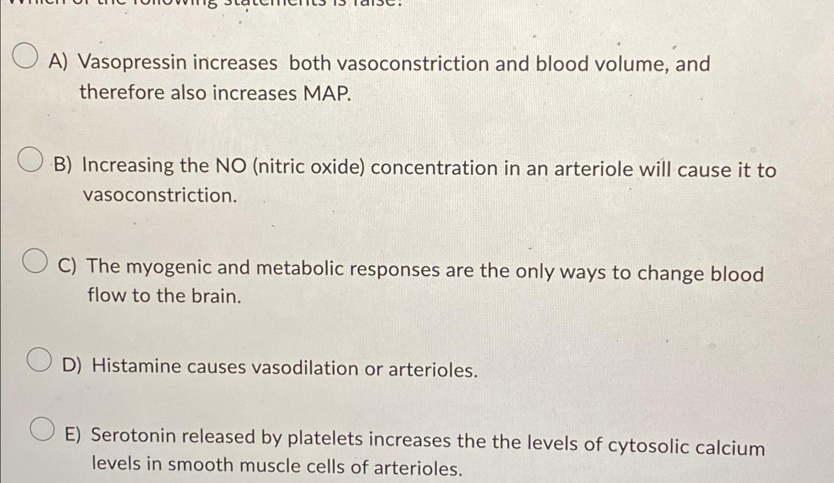 Solved A) ﻿Vasopressin increases both vasoconstriction and | Chegg.com