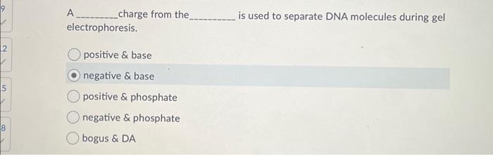 Solved A charge from the is used to separate DNA molecules | Chegg.com