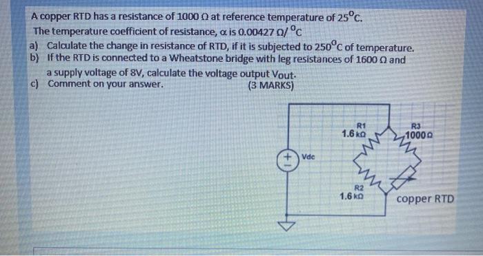 Solved A copper RTD has a resistance of 10000 at reference | Chegg.com