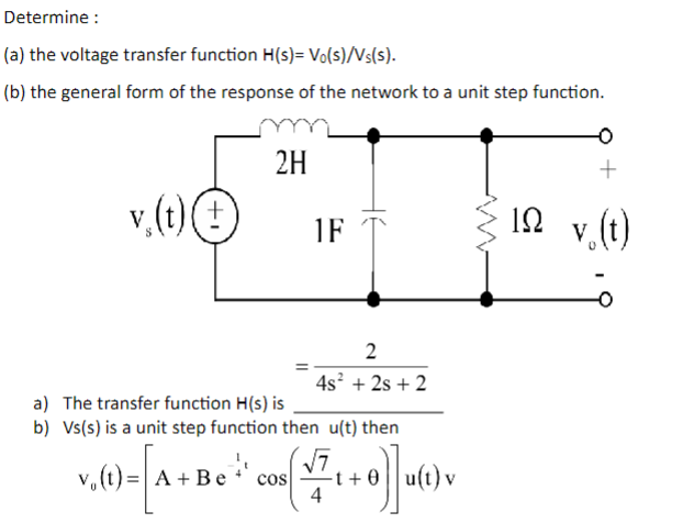 Solved Determine :(a) ﻿the voltage transfer function | Chegg.com