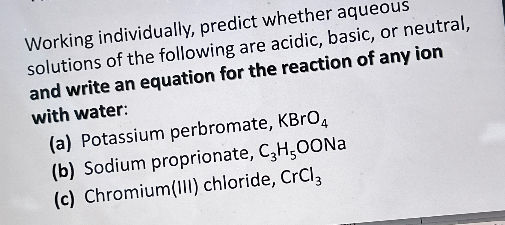 Solved Working individually, predict whether aqueous | Chegg.com Solved Working individually, predict whether aqueous | Chegg.com