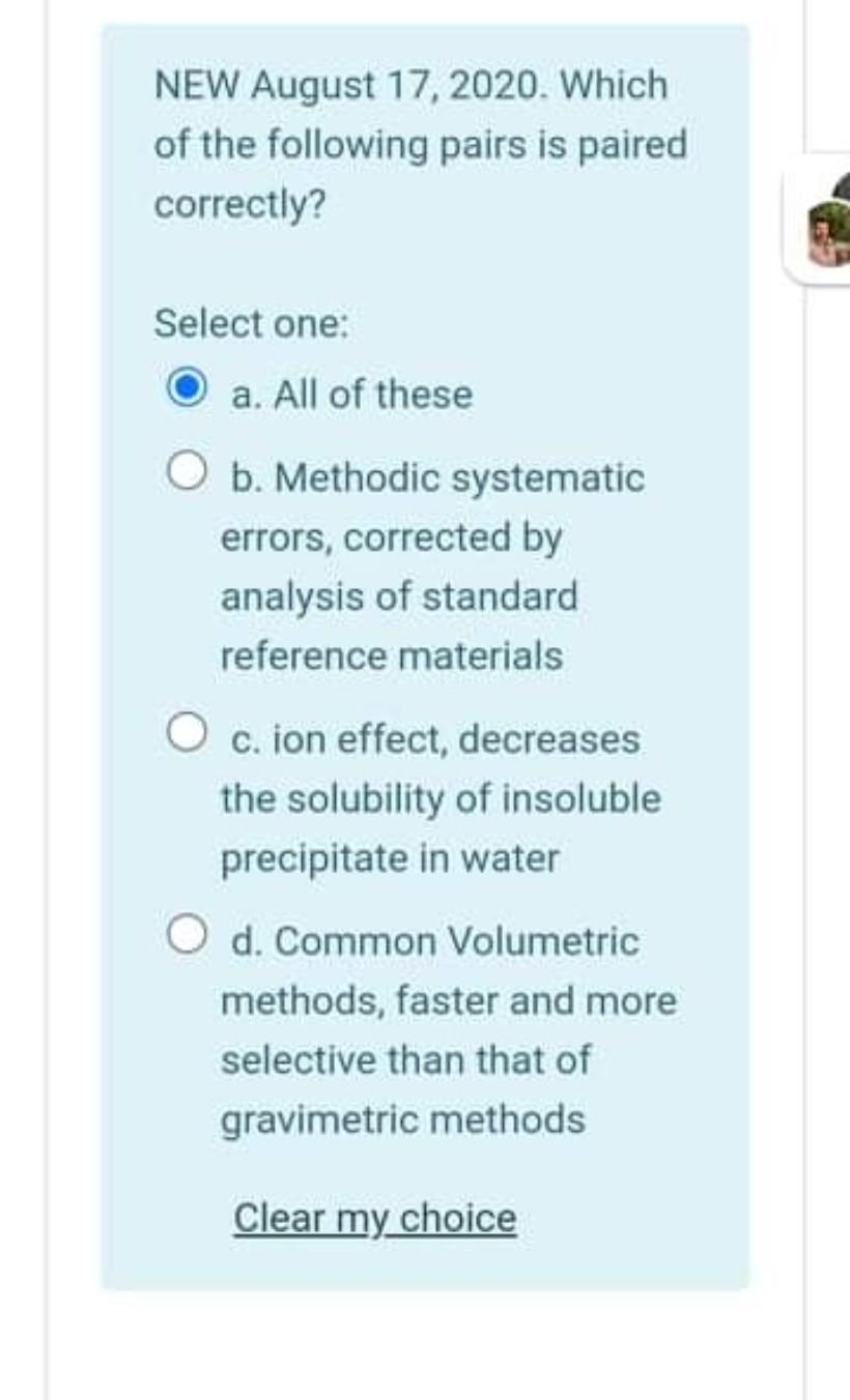 Solved NEW August 17, 2020. Which of the following pairs is | Chegg.com