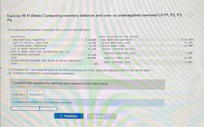 Solved Exercise 19-11 (Static) Computing inventory balances | Chegg.com