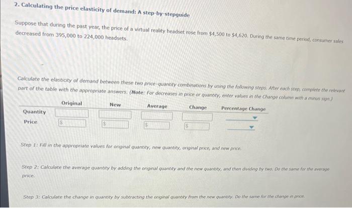 Solved 2. Calculating the price elasticity of demand: A | Chegg.com