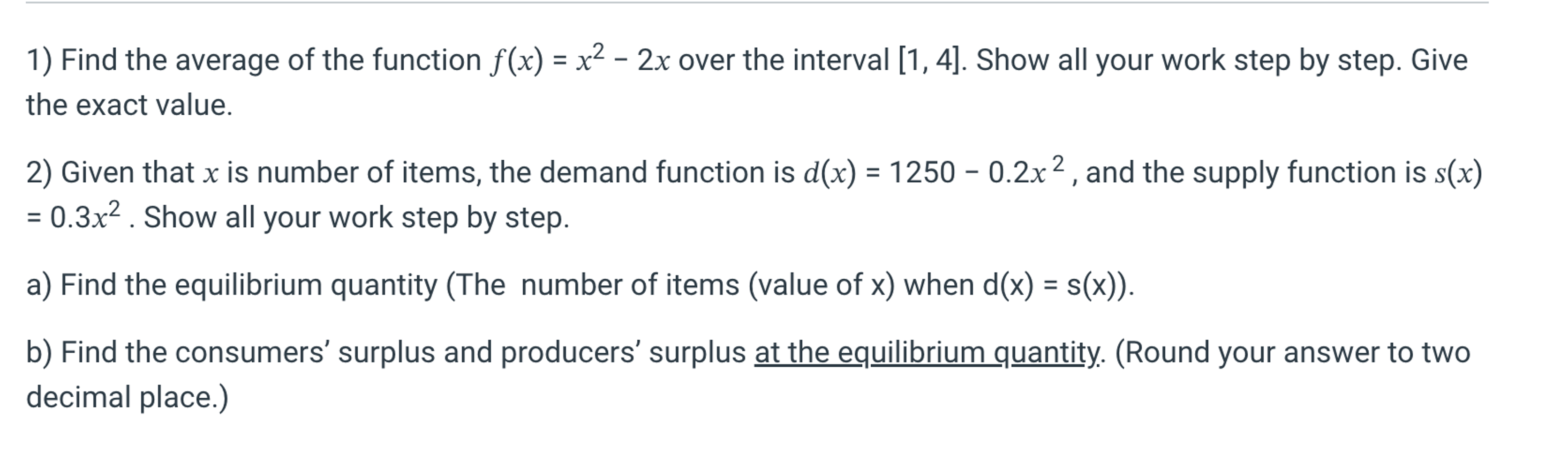 Solved Find the average of the function f(x)=x2-2x ﻿over the | Chegg.com
