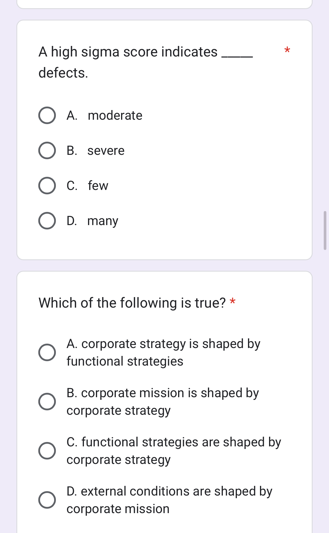 Solved A high sigma score indicates defects.A. ﻿moderateB. | Chegg.com