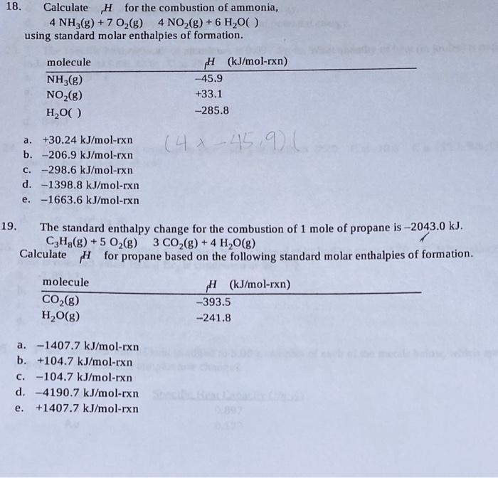Solved 18. Calculate H for the combustion of ammonia, 4NH3( | Chegg.com