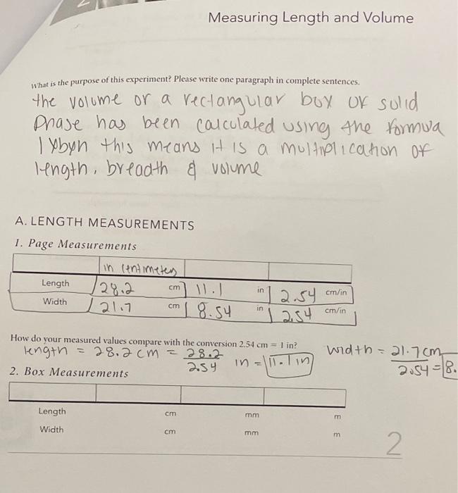 Solved Measuring Length and Volume What is the purpose of | Chegg.com