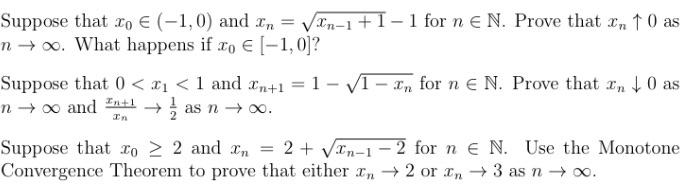 Solved Suppose that x0∈(−1,0) and xn=xn−1+1−1 for n∈N. Prove | Chegg.com