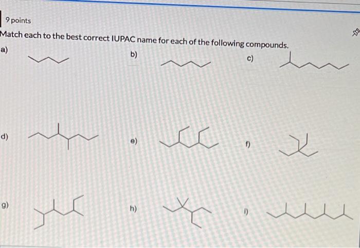 Solved m 9 points Match each to the best correct IUPAC name | Chegg.com