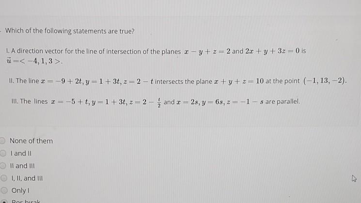 Solved 1. A direction vector for the line of intersection of | Chegg.com