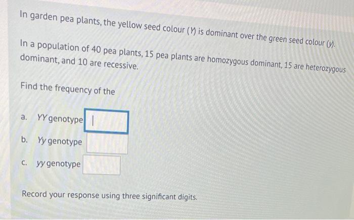 Solved In garden pea plants, the yellow seed colour ( Y ) is | Chegg.com