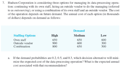 Solved Hudson Corporation is considering three options for | Chegg.com