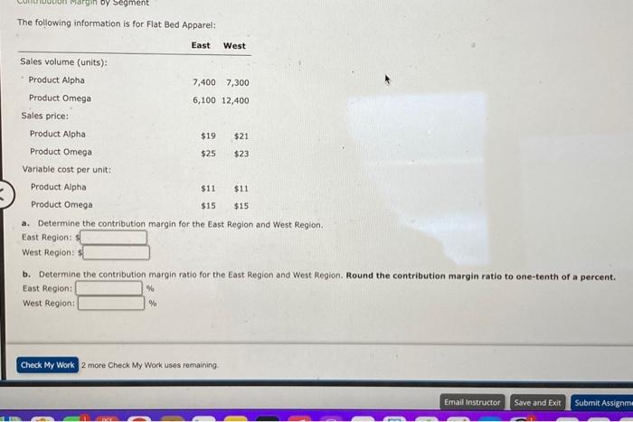 Solved Margin by Segment The following information is for | Chegg.com