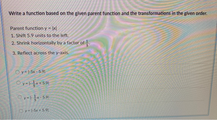 Solved Write a function based on the given parent function | Chegg.com