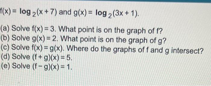 Solved f(x)=log2(x+7) and g(x)=log2(3x+1) (a) Solve f(x)=3. | Chegg.com