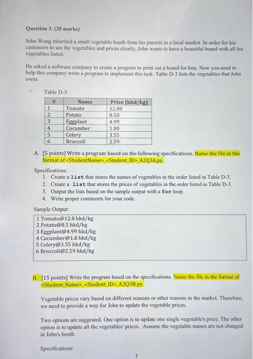 Solved Question 3. (20 marks) John Wong inherited a small | Chegg.com